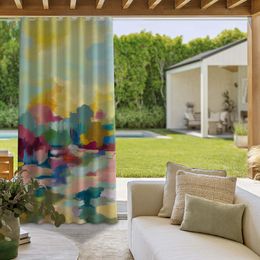 Bilderwelten Outdoor Vorhang nach Ma&szlig; blickdicht bunt Natur Abstrakt mit &Ouml;sen - Bunte Landschaft - Landschaft Balkon Pergola