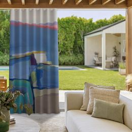 Outdoor Vorhang nach Ma&szlig; blickdicht - Abstrakte helle H&uuml;gel - blau originell Abstrakt mit &Ouml;sen wetterfest Balkon Pergola