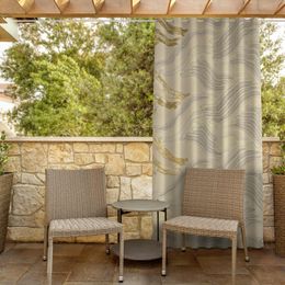 Outdoor Vorhang nach Ma&szlig; blickdicht - Chenille I - beige originell modern mit &Ouml;sen Geometrisch Balkon Pergola