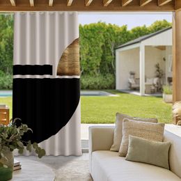 Outdoor Vorhang nach Ma&szlig; blickdicht - Geometrischer Halbkreis I - schwarz weiss originell modern mit &Ouml;sen wetterfest Balkon Pergola