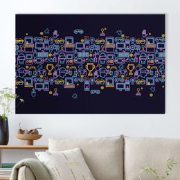 Bilderwelten Akustikbild blau Neon Art Schallschutzbild - Neon Gaming Symbole - Wandbild Jugendzimmer