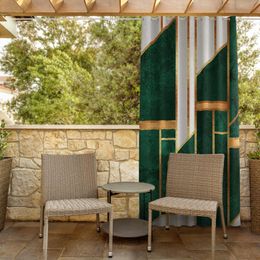 Outdoor Vorhang nach Ma&szlig; blickdicht - Emerald und Gold Geometrie - gr&uuml;n originell Abstrakt mit &Ouml;sen wetterfest Balkon Pergola