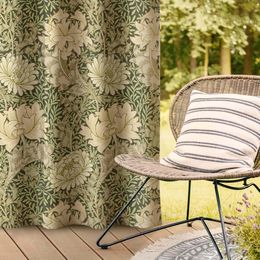 Bilderwelten Outdoor Vorhang nach Ma&szlig; blickdicht gr&uuml;n Sonnenschutz Vintage mit &Ouml;sen - William Morris Muster - Gro&szlig;e Bl&uuml;ten - Retro Balkon Pergola