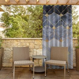Outdoor Vorhang nach Ma&szlig; blickdicht - Blaue Geometrie goldenes Art Deco - gold originell Abstrakt Aquarell Geometrisch Balkon Pergola
