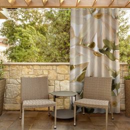 Outdoor Vorhang nach Ma&szlig; blickdicht - G&auml;nsebl&uuml;mchenfeld Wei&szlig; Gold - weiss Blumen modern mit &Ouml;sen wetterfest Balkon Pergola