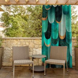 Outdoor Vorhang nach Ma&szlig; blickdicht - Federn Gold T&uuml;rkis - t&uuml;rkis originell Abstrakt Aquarell Geometrisch Balkon Pergola