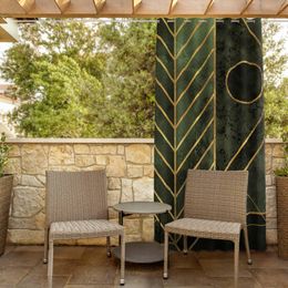 Bilderwelten Outdoor Vorhang nach Ma&szlig; blickdicht gr&uuml;n originell Abstrakt Aquarell - Geometrische Formen Smaragd Gold - Geometrisch Balkon Pergola