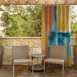Outdoor Vorhang nach Ma&szlig; blickdicht - Farbfrohe Bl&ouml;cke - bunt originell Abstrakt mit &Ouml;sen wetterfest Balkon Pergola