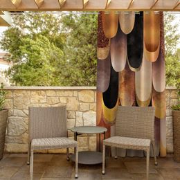 Outdoor Vorhang nach Ma&szlig; blickdicht - Federn Bronze Schwarz - gold originell Abstrakt Aquarell Geometrisch Balkon Pergola