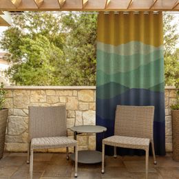 Outdoor Vorhang nach Ma&szlig; blickdicht - Gr&uuml;ne Berge vor gelbem Himmel - blau Natur Abstrakt mit &Ouml;sen Berg Balkon Pergola