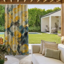 Outdoor Vorhang nach Ma&szlig; blickdicht - Blumen an einem verregneten Tag - gelb Blumen Abstrakt mit &Ouml;sen wetterfest Balkon Pergola