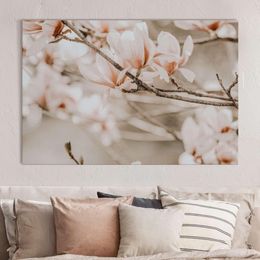 Bilderwelten Akustikbild Wald braun Motiv Schallschutzbild - Magnolienzweige im Vintagestil - B&auml;ume Wohnzimmer Schlafzimmer