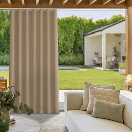 Outdoor Vorhang nach Ma&szlig; blickdicht - Flat White Coffee - beige Sonnenschutz Unifarben mit &Ouml;sen wetterfest Balkon Pergola
