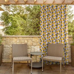 Outdoor Vorhang nach Ma&szlig; blickdicht - Zitronen Illustration auf Rosa - gelb Kulinarisch Illustration mit &Ouml;sen Obst Balkon Pergola