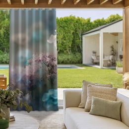 Outdoor Vorhang nach Ma&szlig; blickdicht - Zarte blaue Wiesenblumen - blau Blumen Motiv mit &Ouml;sen wetterfest Balkon Pergola