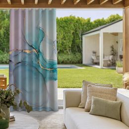 Outdoor Vorhang nach Ma&szlig; blickdicht - Aquarell Pastell T&uuml;rkis mit Gold - pastell originell modern Aquarell wetterfest Balkon Pergola