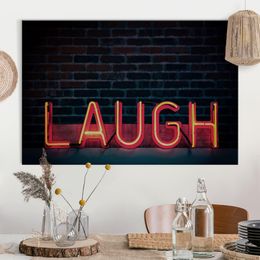 Bilderwelten Akustikbild Spr&uuml;che rot Neon Art Schallschutzbild - Laugh - Neonsign - Spr&uuml;che Wohnzimmer Schlafzimmer