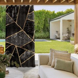 Bilderwelten Outdoor Vorhang nach Ma&szlig; blickdicht schwarz originell Abstrakt Aquarell - Graue Dreiecke Gold - Geometrisch Balkon Pergola