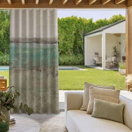 Outdoor Vorhang nach Ma&szlig; blickdicht - Horizont &uuml;ber T&uuml;rkis I - t&uuml;rkis originell Abstrakt mit &Ouml;sen wetterfest Balkon Pergola