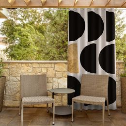 Outdoor Vorhang nach Ma&szlig; blickdicht - Geometrischer Halbkreis II - schwarz weiss originell modern mit &Ouml;sen wetterfest Balkon Pergola