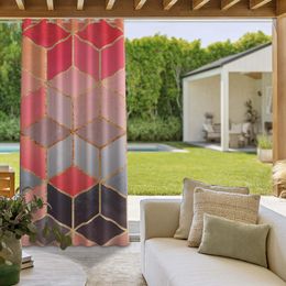 Bilderwelten Outdoor Vorhang nach Ma&szlig; blickdicht rosa originell Abstrakt Aquarell - Buntes Pastell goldene Geometrie - Geometrisch Balkon Pergola