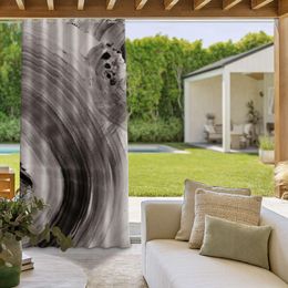 Outdoor Vorhang nach Ma&szlig; blickdicht - Geschwungene Kreise Schwarz Wei&szlig; - schwarz weiss originell Abstrakt mit &Ouml;sen wetterfest Balkon Pergola