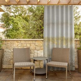 Outdoor Vorhang nach Ma&szlig; blickdicht - Goldene Farbfelder I - weiss originell Abstrakt mit &Ouml;sen wetterfest Balkon Pergola