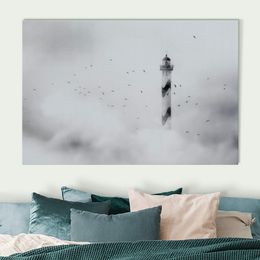 Bilderwelten Akustikbild Strand weiss Motiv Schallschutzbild - Leuchtturm im Nebel - Leuchtturm Wohnzimmer Schlafzimmer