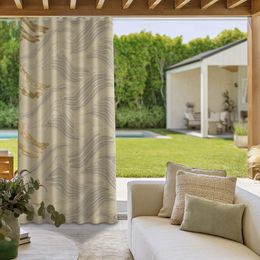 Bilderwelten Outdoor Vorhang nach Ma&szlig; blickdicht beige originell modern mit &Ouml;sen - Chenille I - Geometrisch Balkon Pergola