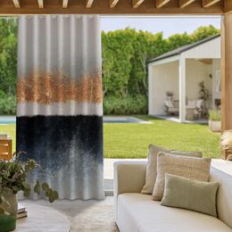 Outdoor Vorhang nach Ma&szlig; blickdicht - Goldener Horizont Aquarell - gold originell Abstrakt Aquarell wetterfest Balkon Pergola