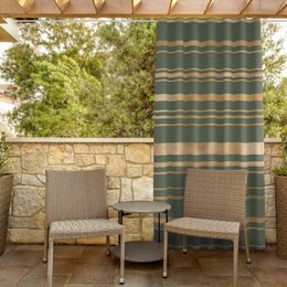 Outdoor Vorhang nach Ma&szlig; blickdicht - Goldene Streifen vor Gr&uuml;n - gold Sonnenschutz modern mit &Ouml;sen Streifen Balkon Pergola
