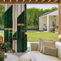Bilderwelten Outdoor Vorhang nach Ma&szlig; blickdicht gr&uuml;n originell Abstrakt mit &Ouml;sen - Emerald und Gold Geometrie - wetterfest Balkon Pergola