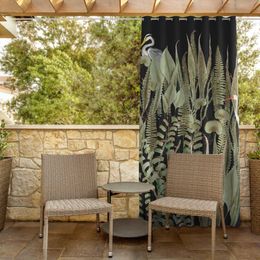Outdoor Vorhang nach Ma&szlig; blickdicht - Flamingo und Storch mit Pflanzen auf Gr&uuml;n - gr&uuml;n Tiere Tropisch mit &Ouml;sen Pflanzen Balkon Pergola