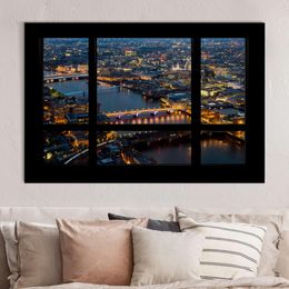 Bilderwelten Akustikbild Stadt bunt Motiv Schallschutzbild - Fensterblick auf Londons Skyline mit Br&uuml;cken - Architektur Wohnzimmer Schlafzimmer