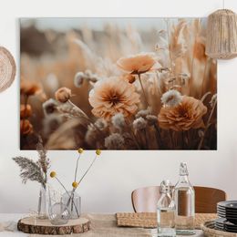 Bilderwelten Akustikbild Blumen orange modern Schallschutzbild - Herbstfeld Close-Up - Wandbild Wohnzimmer Schlafzimmer