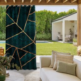 Outdoor Vorhang nach Ma&szlig; blickdicht - Dunkles T&uuml;rkis mit Gold - t&uuml;rkis originell Abstrakt Aquarell Geometrisch Balkon Pergola