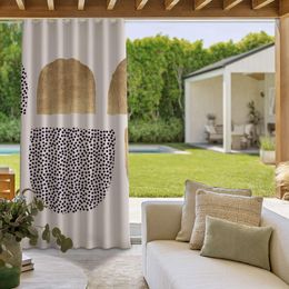 Outdoor Vorhang nach Ma&szlig; blickdicht - Geometrischer Halbkreis III - gold originell modern mit &Ouml;sen wetterfest Balkon Pergola