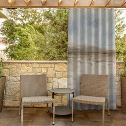 Outdoor Vorhang nach Ma&szlig; blickdicht - Horizont-Kante I - beige originell Abstrakt mit &Ouml;sen wetterfest Balkon Pergola