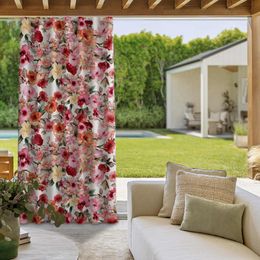 Outdoor Vorhang nach Ma&szlig; blickdicht - Festliches Blumenmuster - weiss Blumen modern Aquarell Rose Balkon Pergola