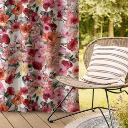 Bilderwelten Outdoor Vorhang nach Ma&szlig; blickdicht weiss Blumen modern Aquarell - Festliches Blumenmuster - Rose Balkon Pergola