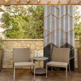 Outdoor Vorhang nach Ma&szlig; blickdicht - Goldene Sechsecke Schwarz Wei&szlig; - schwarz weiss originell Abstrakt Aquarell Geometrisch Balkon Pergola