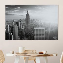 Bilderwelten Akustikbild Stadt schwarz weiss Motiv Schallschutzbild - Manhattan Skyline - Amerika Wohnzimmer Schlafzimmer