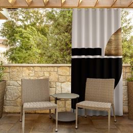 Bilderwelten Outdoor Vorhang nach Ma&szlig; blickdicht schwarz weiss originell modern mit &Ouml;sen - Geometrischer Halbkreis I - wetterfest Balkon Pergola