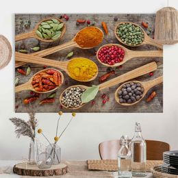Bilderwelten Akustikbild Kulinarisch orange Motiv Schallschutzbild - Gew&uuml;rze auf Holzl&ouml;ffel - Gew&uuml;rze & Kr&auml;uter K&uuml;che