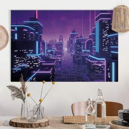 Bilderwelten Akustikbild violett Neon Art Schallschutzbild - Neon Stadtlichter - Wandbild Jugendzimmer
