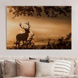 Bilderwelten Akustikbild Wald braun Motiv Schallschutzbild - Hirsch im Winterwald - B&auml;ume Wohnzimmer Schlafzimmer