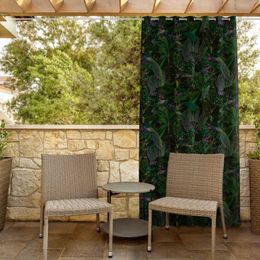 Outdoor Vorhang nach Ma&szlig; blickdicht - Dschungelbl&auml;tter mit Pfauen - gr&uuml;n Wald Tropisch mit &Ouml;sen B&auml;ume Balkon Pergola