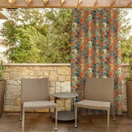 Outdoor Vorhang nach Ma&szlig; blickdicht - Indisches Muster V&ouml;gel mit Blumen Orange - orange Blumen Illustration mit &Ouml;sen Indien Balkon Pergola