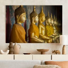 Bilderwelten Akustikbild Spirituell gold Motiv Schallschutzbild - Goldene Buddha Statuen - Asia Wohnzimmer Schlafzimmer