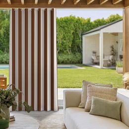 Outdoor Vorhang nach Ma&szlig; blickdicht - L&auml;ngsstreifen in Rehbraun - braun Sonnenschutz modern mit &Ouml;sen Streifen Balkon Pergola